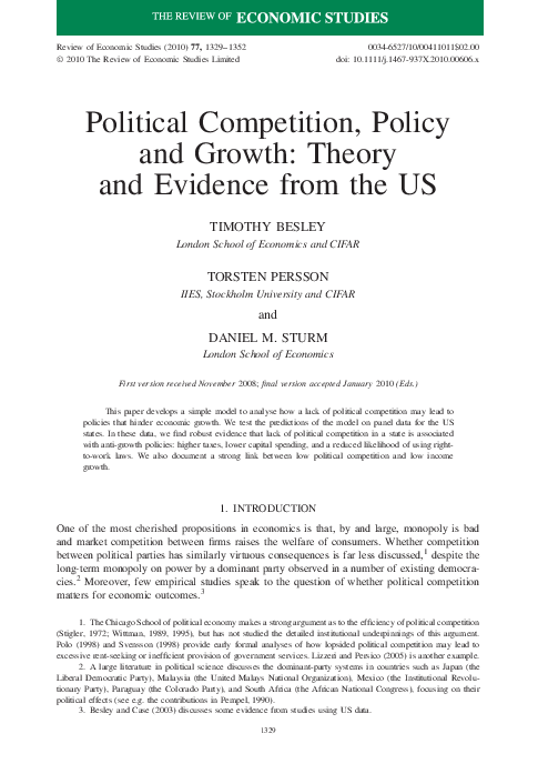 (PDF) Political Competition, Policy and Growth: Theory and Evidence ...