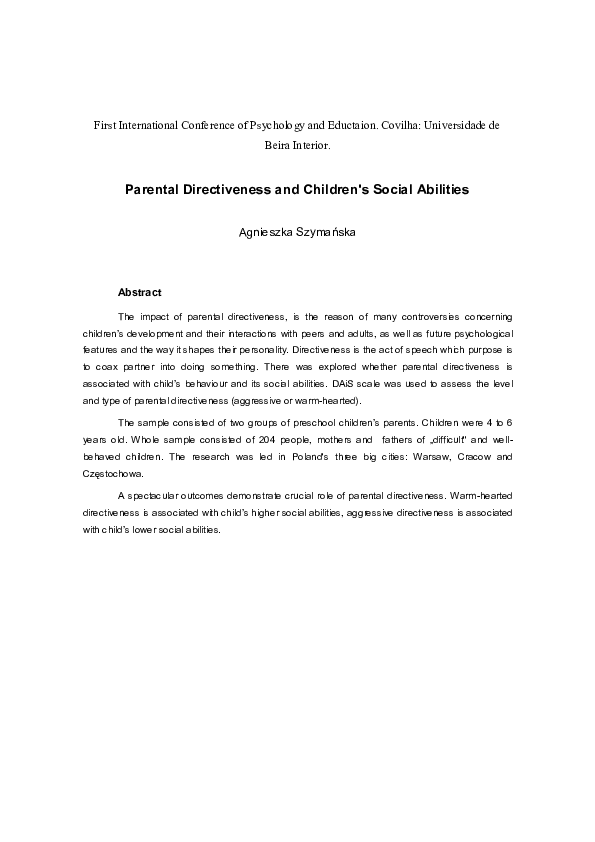(PDF) Parental Directiveness and Children's Social Abilities