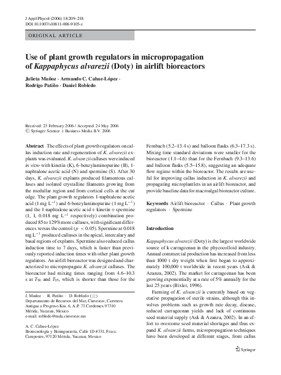 Pdf Use Of Plant Growth Regulators In Micropropagation Of Kappaphycus Alvarezii Doty In