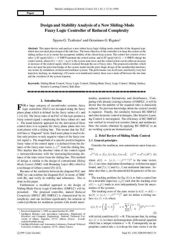(PDF) Design and stability analysis of a new sliding-mode fuzzy logic controller of reduced ...