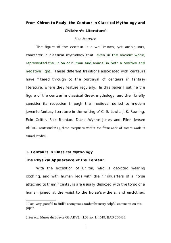 (DOC) From Chiron to Foaly: the Centaur in Classical Mythology and ...