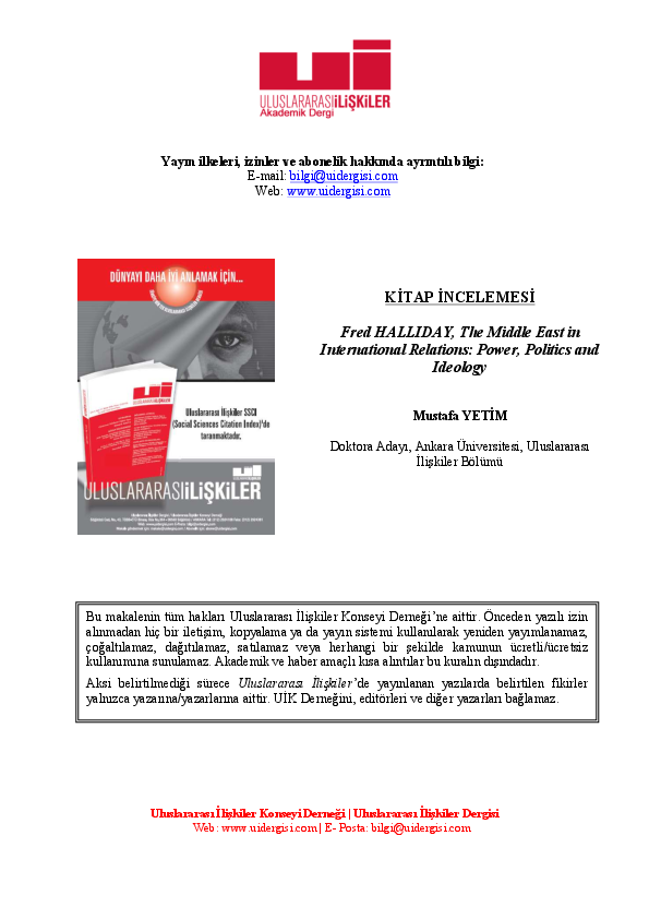 (PDF) Kitap İncelemesi - Fred HALLIDAY, The Middle East in ...