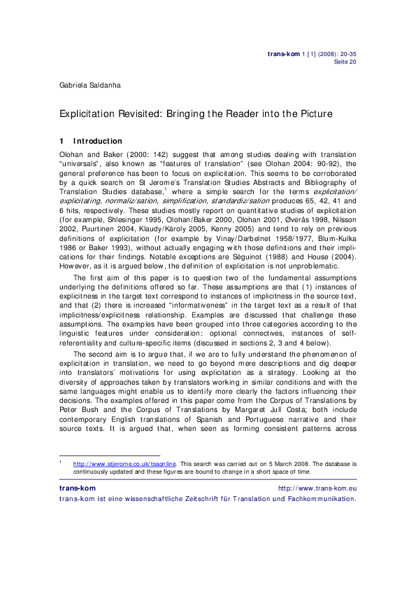 (PDF) ‘Explicitation revisited: bringing the reader into the picture’,