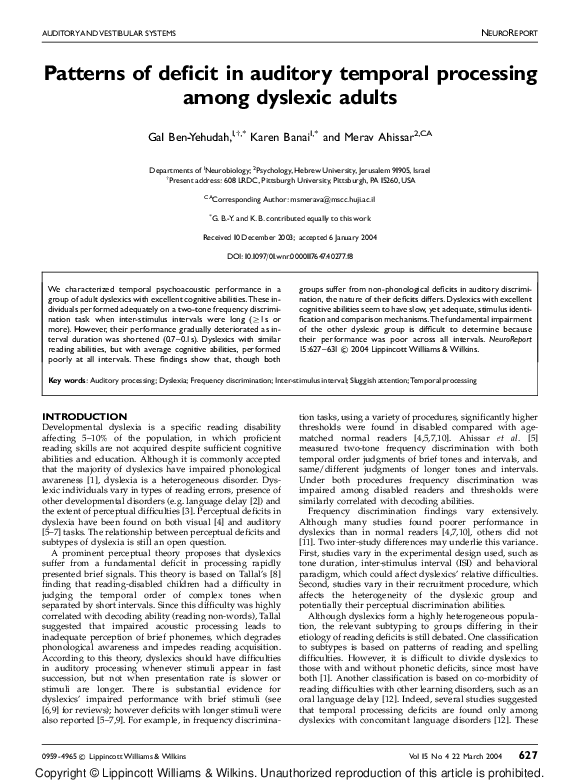 (PDF) Patterns of deficit in auditory temporal processing among ...