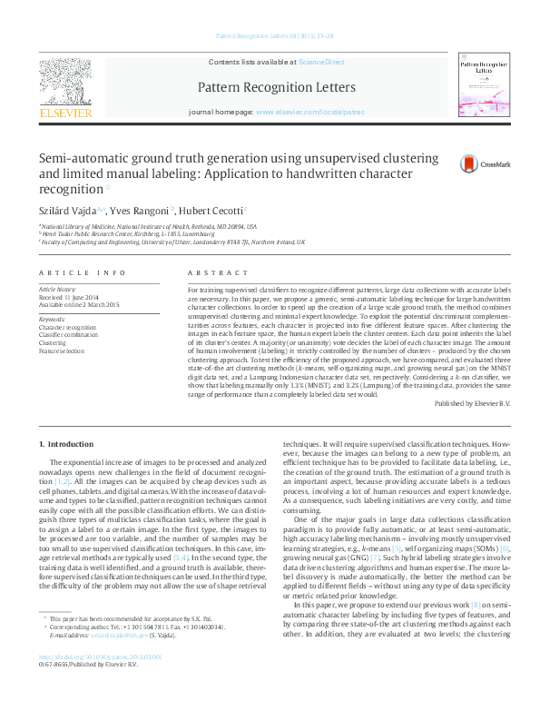 Pdf Semi Automatic Ground Truth Generation Using Unsupervised Clustering And Limited Manual