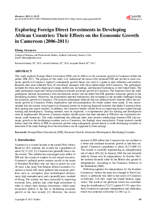 (PDF) Exploring Foreign Direct Investments in Developing African ...