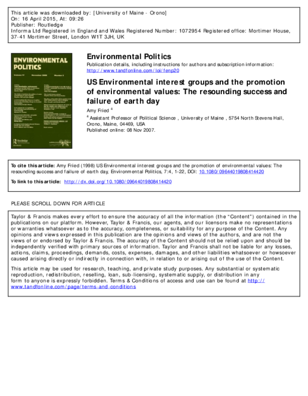 (PDF) US Environmental interest groups and the promotion of ...