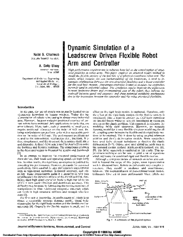 (PDF) Dynamic simulation of a flexible robot arm and controller