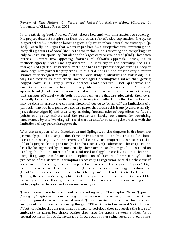 (PDF) Review of Time Matters: On Theory and Method by Andrew Abbott