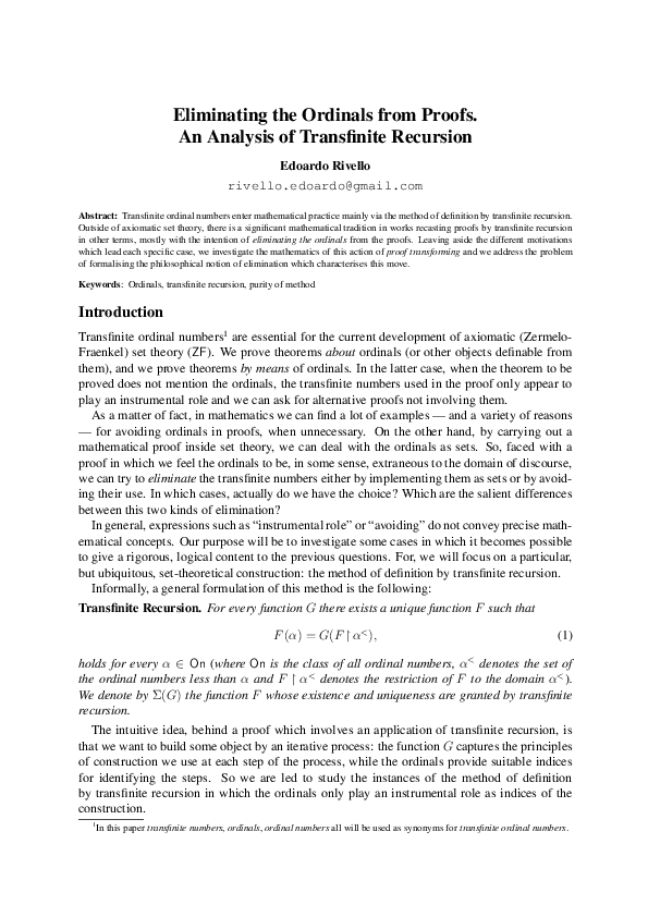 Pdf Eliminating The Ordinals From Proofs An Analysis Of Transfinite Recursion