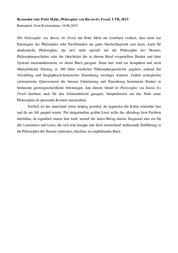 (PDF) Peter Mahr, Philosophie von Bacon bis Freud