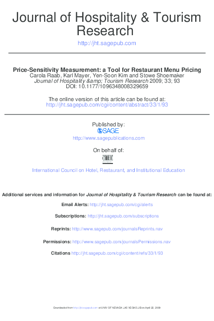 (PDF) Price-Sensitivity Measurement: a Tool for Restaurant Menu Pricing