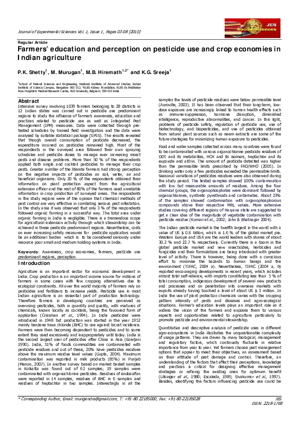 (PDF) Farmers’ education and perception on pesticide use and crop economies in Indian agriculture