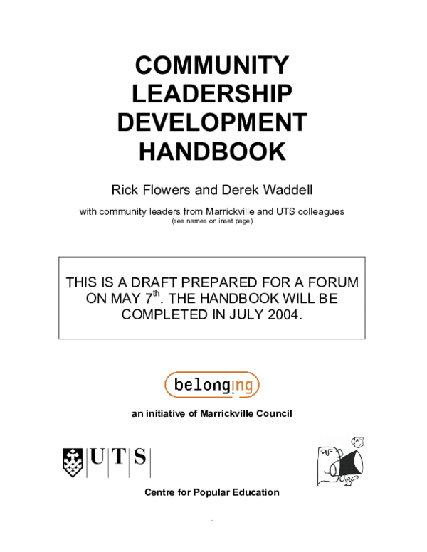 (PDF) COMMUNITY LEADERSHIP DEVELOPMENT HANDBOOK