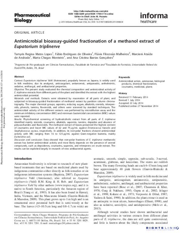 (PDF) Antimicrobial bioassay-guided fractionation of a methanol extract ...