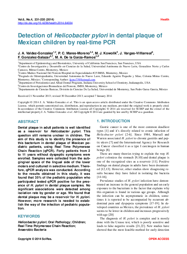 (PDF) Detection of Helicobacter pylori in dental plaque of mexican ...