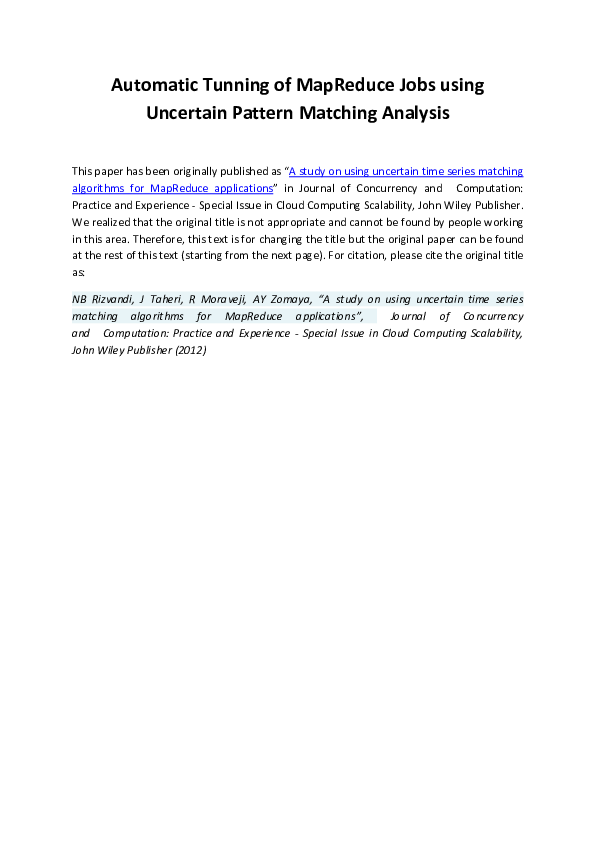 (PDF) Automatic Tunning of MapReduce Jobs using Uncertain Pattern Matching Analysis