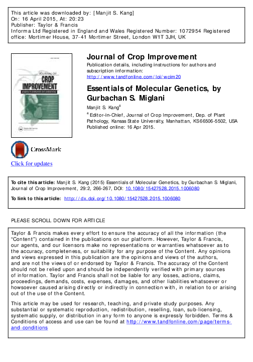 (PDF) Book Review: Essentials of Molecular Genetics