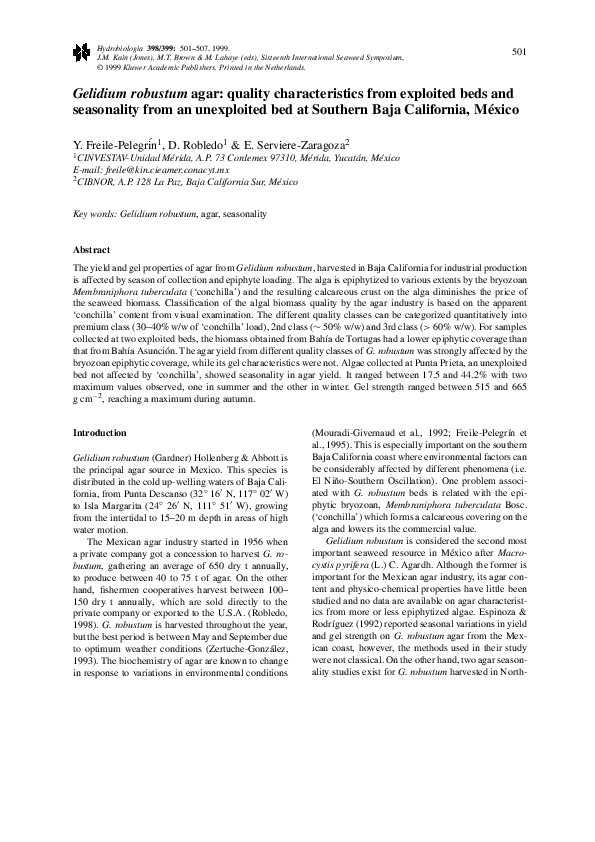 (PDF) Gelidium robustum agar: quality characteristics from exploited ...
