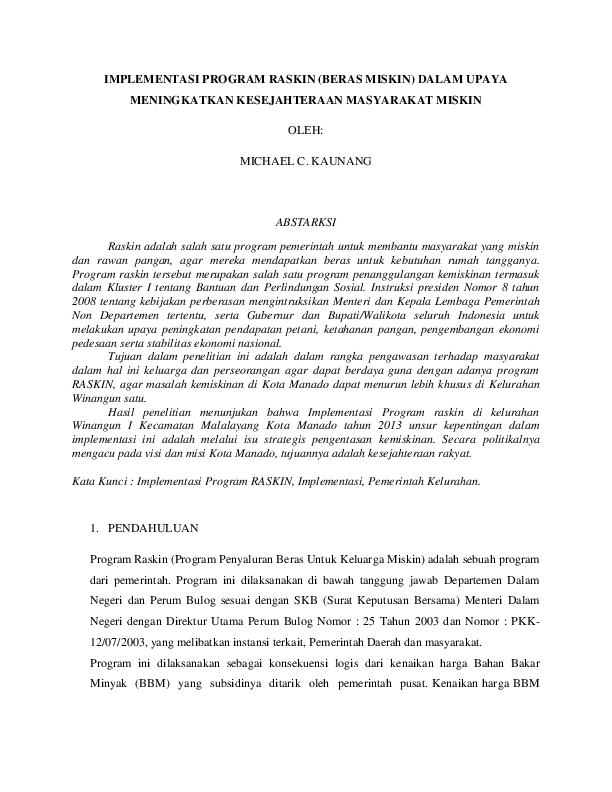 (PDF) IMPLEMENTASI PROGRAM RASKIN (BERAS MISKIN) DALAM UPAYA ...