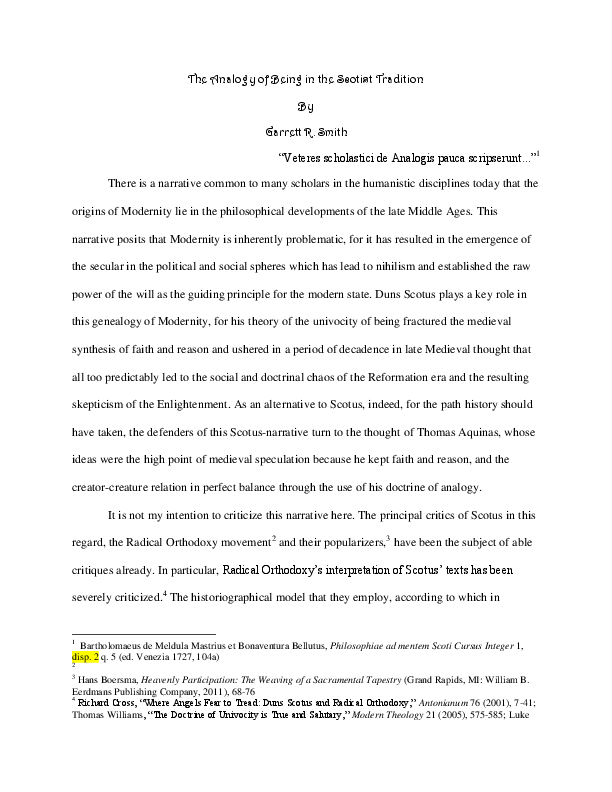 (PDF) The Analogy of Being in the Scotist Tradition