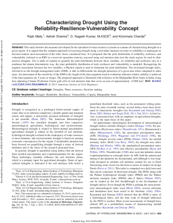 (PDF) Characterizing Drought using the Reliability-Resilience-Vulnerability Concept