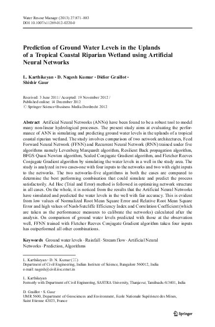 (PDF) Prediction of Ground Water Levels in the Uplands of a Tropical Coastal Riparian Wetland ...