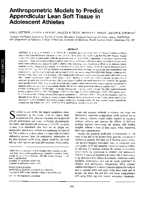 (PDF) Anthropometric models to predict appendicular lean soft tissue in ...