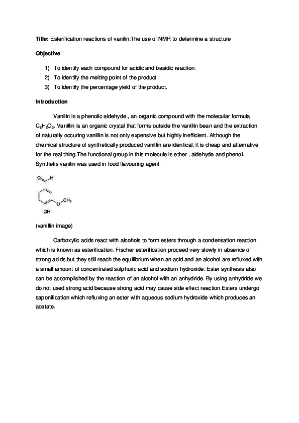 (PDF) Esterification reactions of vanilin