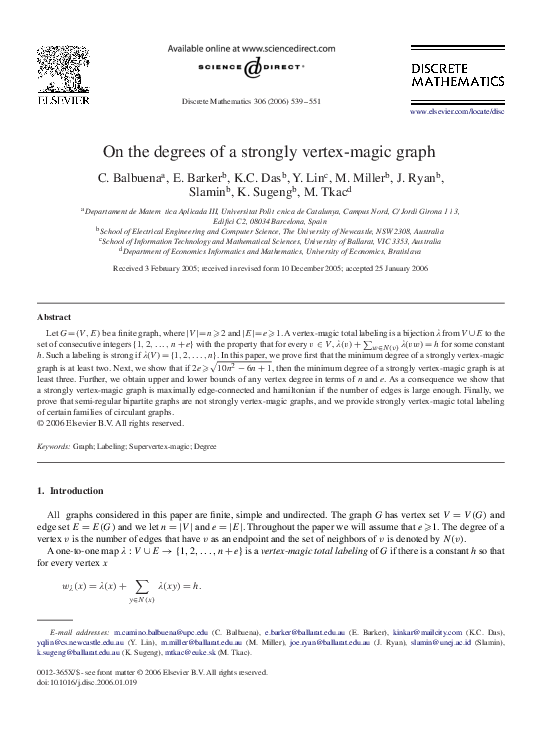 (PDF) On the degrees of a strongly vertex-magic graph