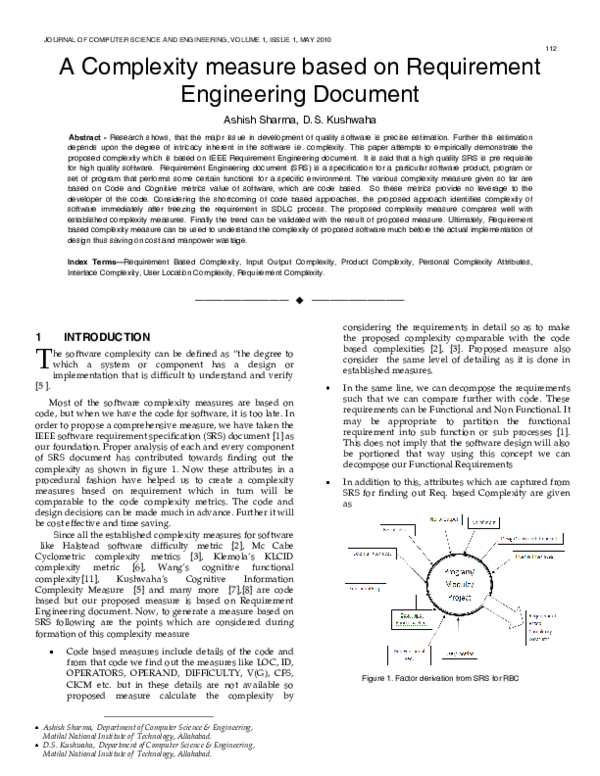 (PDF) A Complexity measure based on Requirement Engineering Document | Ashish Sharma - Academia.edu