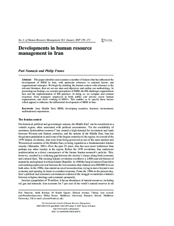 (PDF) Developments in human resource management in Iran