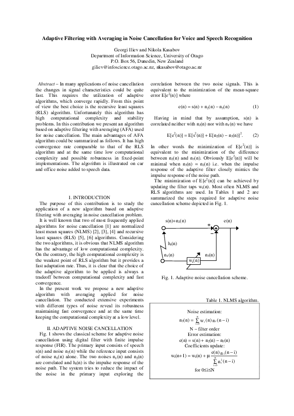 Pdf Adaptive Filtering With Averaging In Noise Cancellation For Voice And Speech Recognition