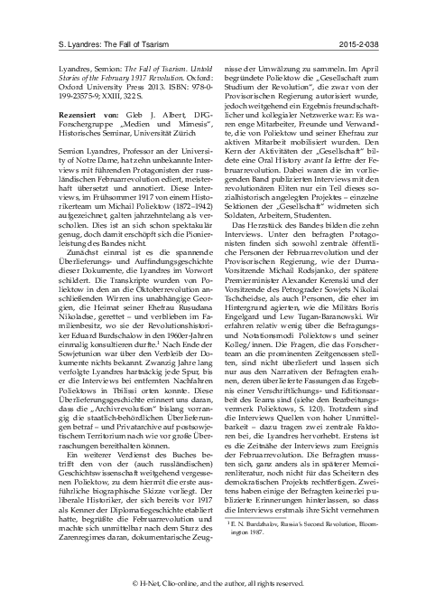 Review of: Semion Lyandres. The Fall of Tsarism. Untold Stories of the ...