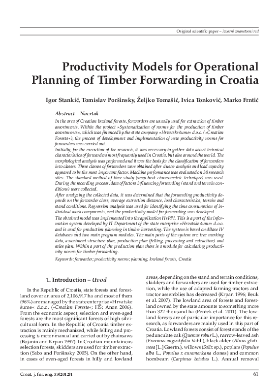 (PDF) Productivity Models for Operational Planning of Timber Forwarding ...
