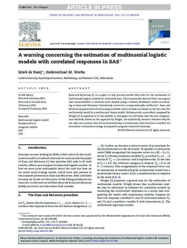 (PDF) A warning concerning the estimation of multinomial logistic models with correlated ...