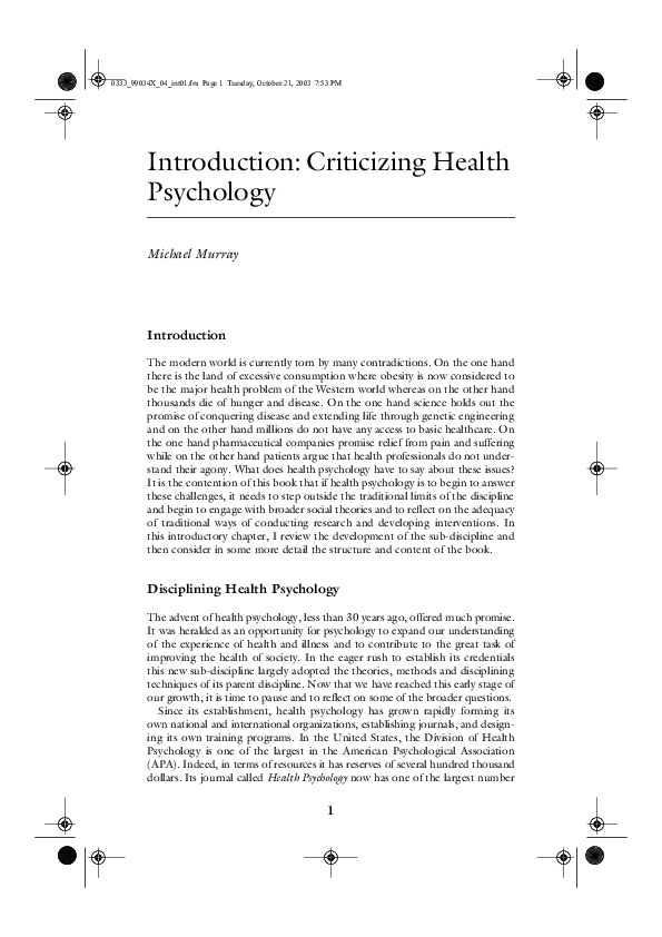 (PDF) Criticising health psychology (2004)