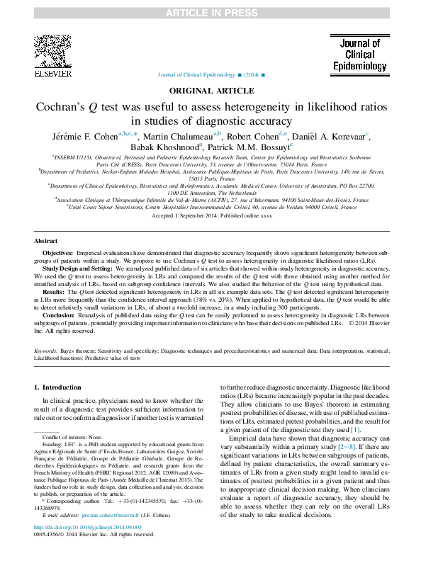 (PDF) Cochran’s Q test was useful to assess heterogeneity in likelihood ...