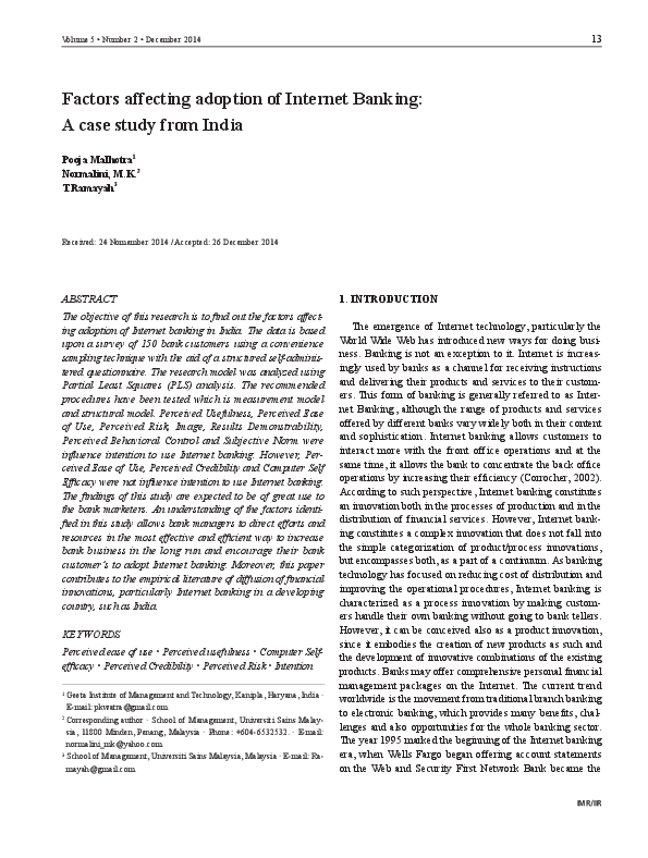 (PDF) Factors affecting adoption of Internet Banking: A case study from India