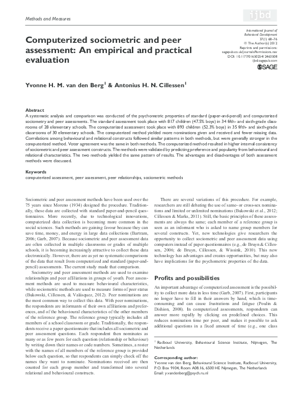 (PDF) Computerized sociometric and peer assessment: An empirical and ...