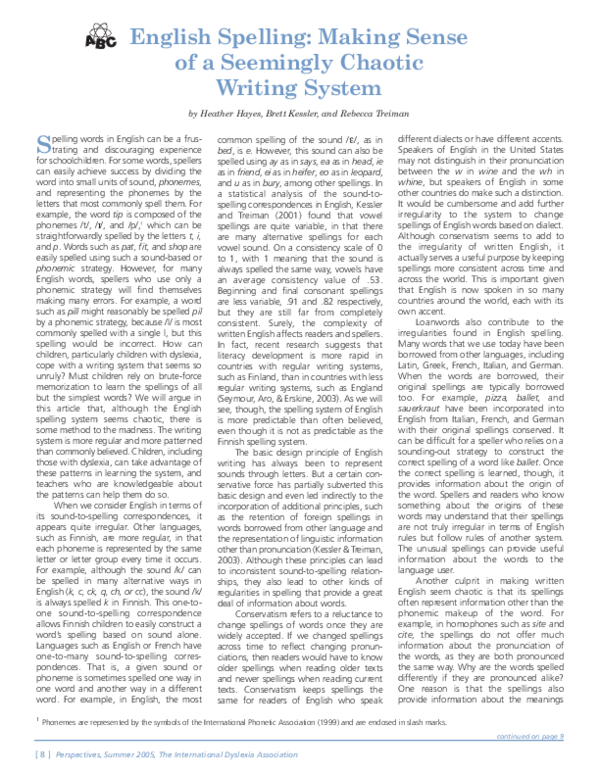 (PDF) English spelling: Making sense of a seemingly chaotic writing system
