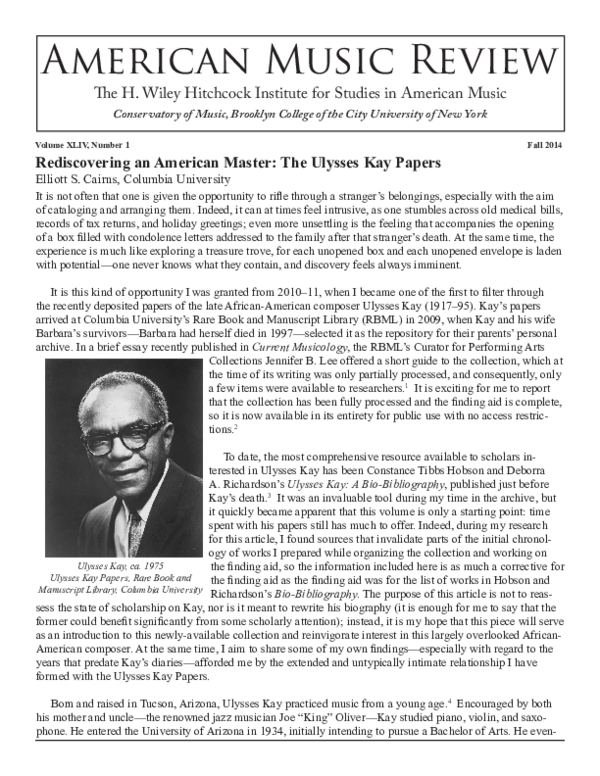 (PDF) Rediscovering an American Master: The Ulysses Kay Papers