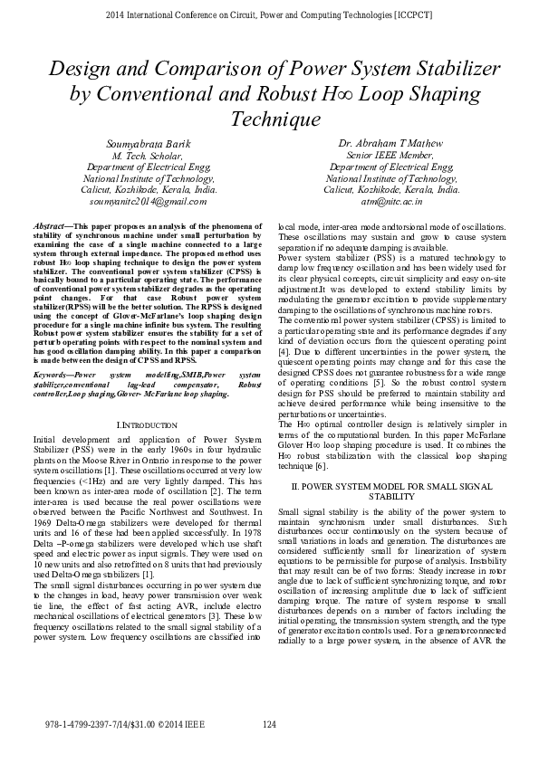 (PDF) Design and Comparison of Power System Stabilizer by Conventional and Robust H∞ Loop ...