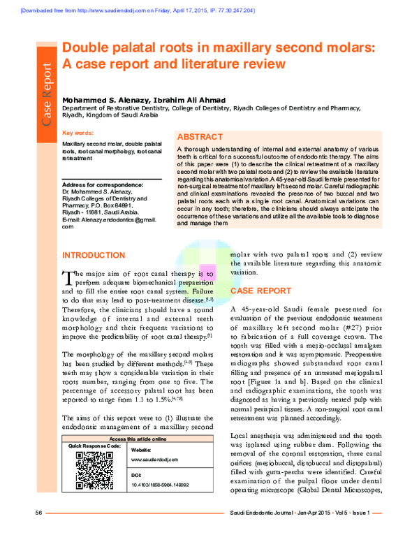 Pdf Double Palatal Roots In Maxillary Second Molars A Case Report And Literature Review