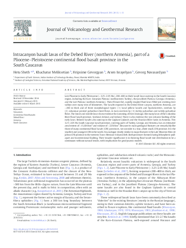 (PDF) Intracanyon basalt lavas of the Debed River (northern Armenia ...