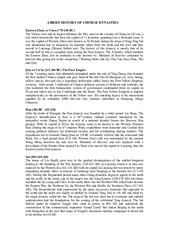(DOC) A Historical Summary of Ancient China