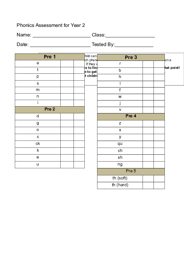 (DOC) Phonics Assessment for Year 2 Pre 3