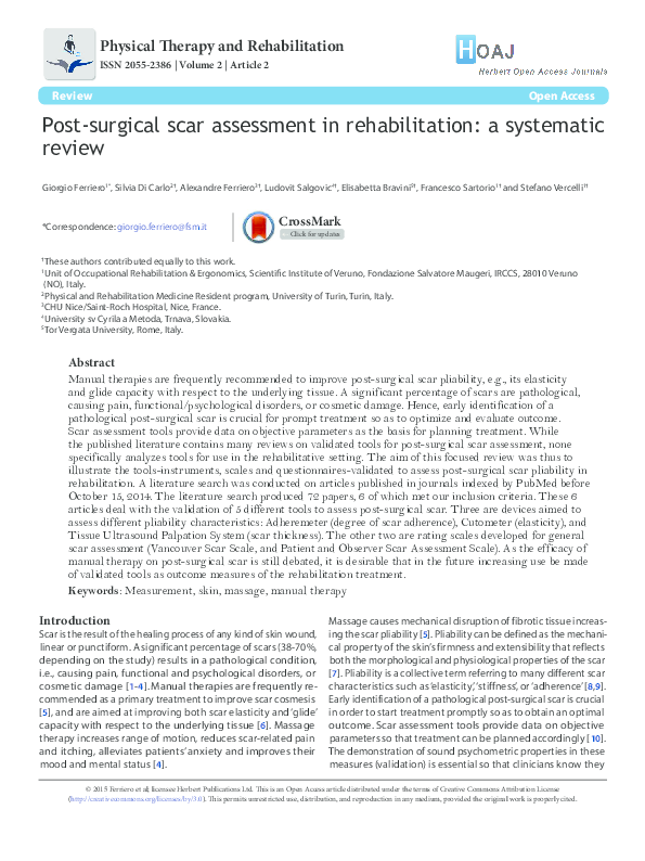 (PDF) Post-surgical scar assessment in rehabilitation: a systematic review.