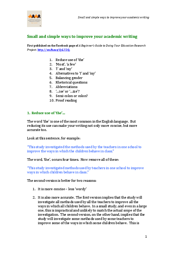 (PDF) Small and simple ways to improve your academic writing