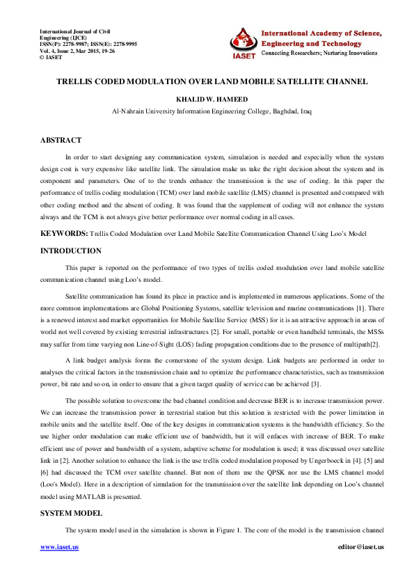 (PDF) TRELLIS CODED MODULATION OVER LAND MOBILE SATELLITE CHANNEL